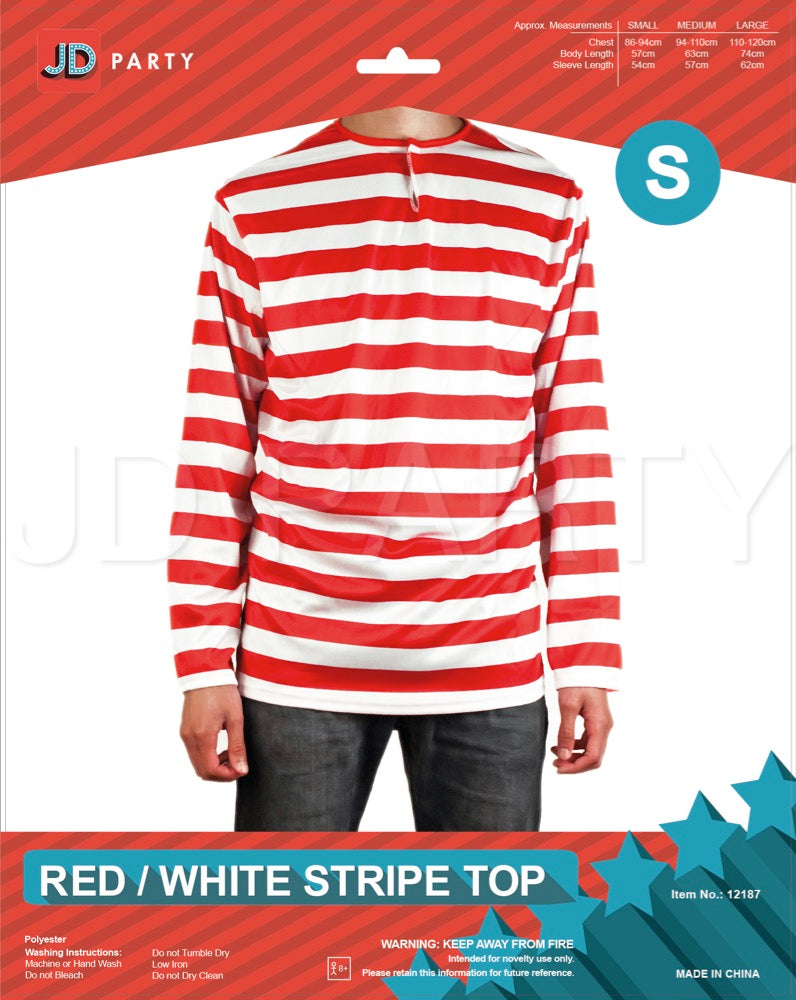 Red & White Stripe Small Top Adult — Red Fox Party Supplies
