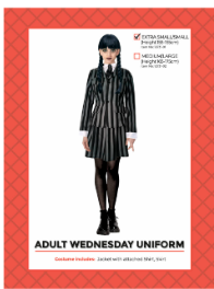 Adult Wednesday Uniform Costume XS/S — Red Fox Party Supplies