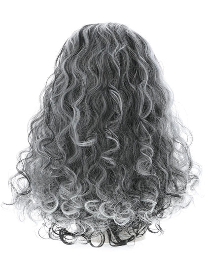 Renaissance Vamp Wig, Black & White Long & Curly — Red Fox Party Supplies