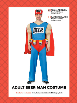 Adult Beer Man Hero Costume - Small/Medium — Red Fox Party Supplies