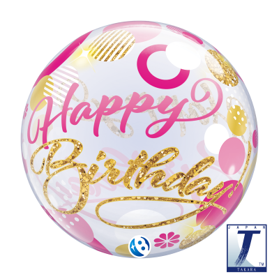Takara Happy Birthday Pink/Gold Dots Bubble Balloon 56cm — Red Fox ...