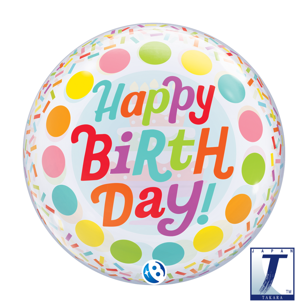 Takara Happy Birthday Colour Dots And Cake Bubble Balloon 56cm — Red ...