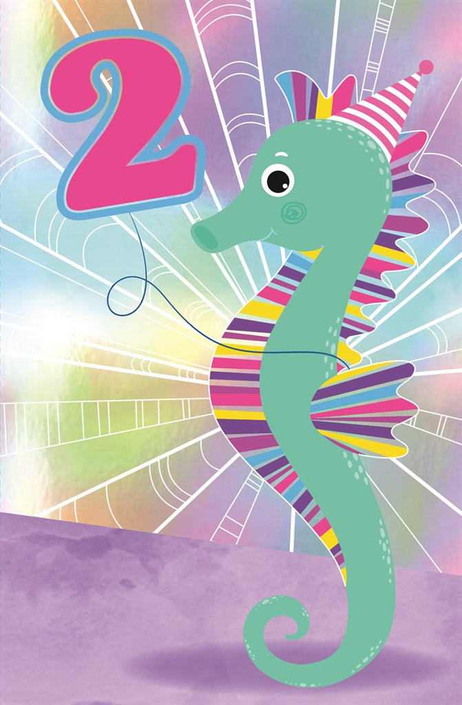 2nd Birthday Sea Horse Card — Red Fox Party Supplies