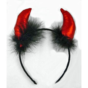 Satin Devil Horns W/Fluff — Red Fox Party Supplies
