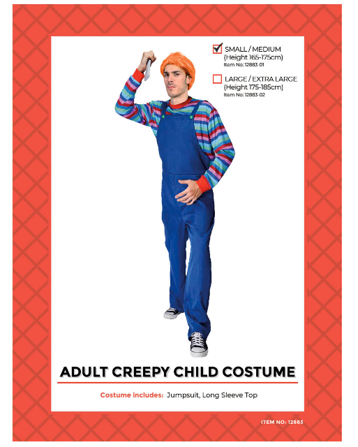 Adult Creepy Child Costume Small/Medium — Red Fox Party Supplies