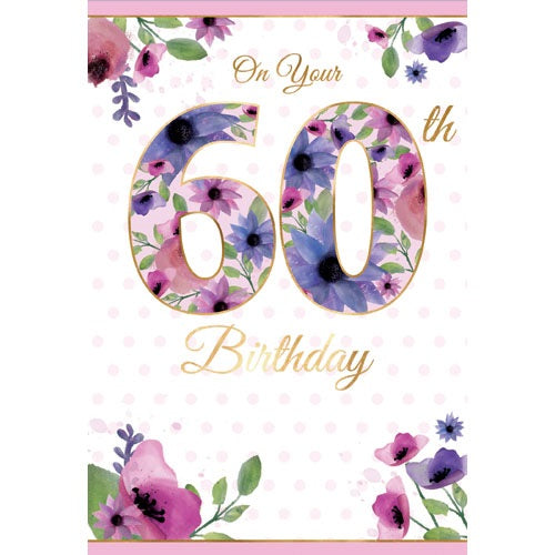 Deluxe Purple Floral On Your 60th Birthday — Red Fox Party Supplies