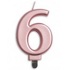 Metallic Rose Gold Number 6 Candle — Red Fox Party Supplies