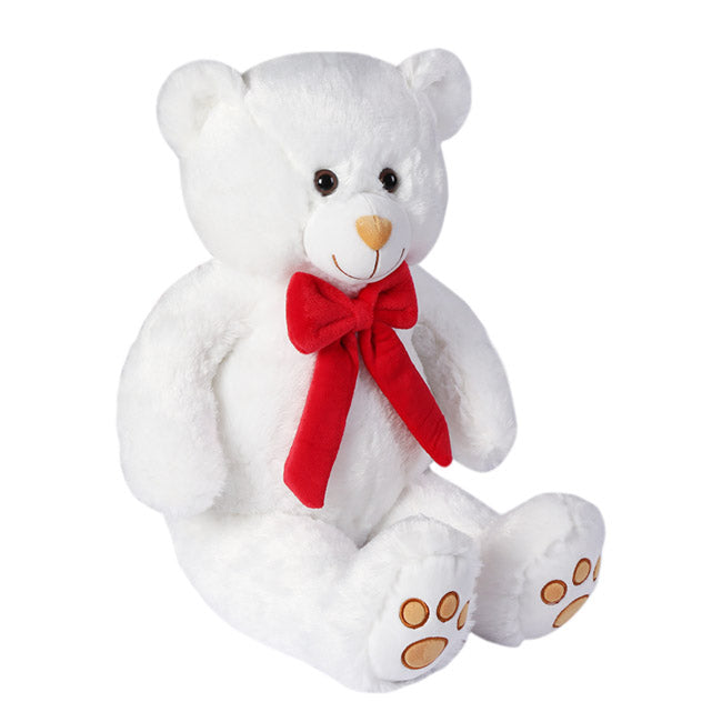 Kyle Bear White With Red Bow 40cm — Red Fox Party Supplies
