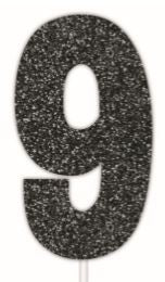 Cake Topper Glitter Black Number 9 — Red Fox Party Supplies