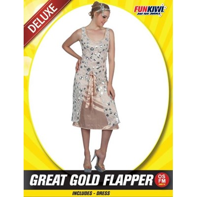 Great Gold Flapper Dress Costume — Red Fox Party Supplies