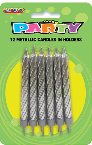 Candles Silver Metallic 12 Pack — Red Fox Party Supplies
