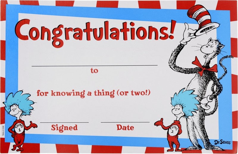 Dr. Seuss Certificates — Red Fox Party Supplies