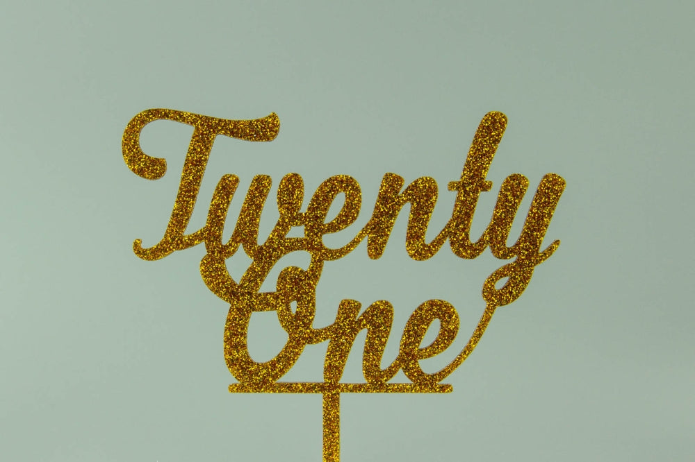 Twenty One Gold Glitter Acrylic Cake Topper — Red Fox Party Supplies